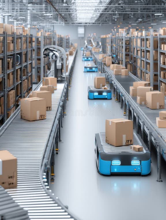 Innovative Warehouse Robots Efficiently Sorting Packages in a Modern ...