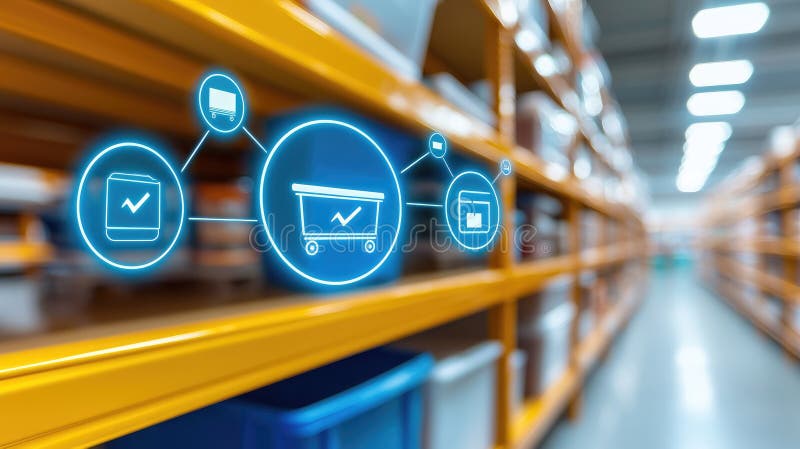 Innovative Warehouse Technology Showcasing Digital Icons and Automated ...