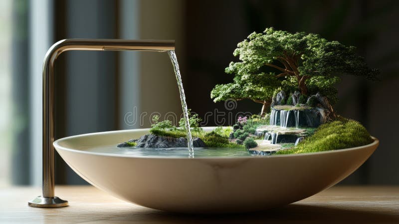Innovative Water Tap Featuring a Charming Miniature Landscape Inside ...