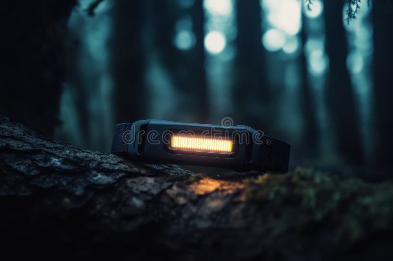 Innovative Wearable Light Placed on a Log in a Dark Forest during ...