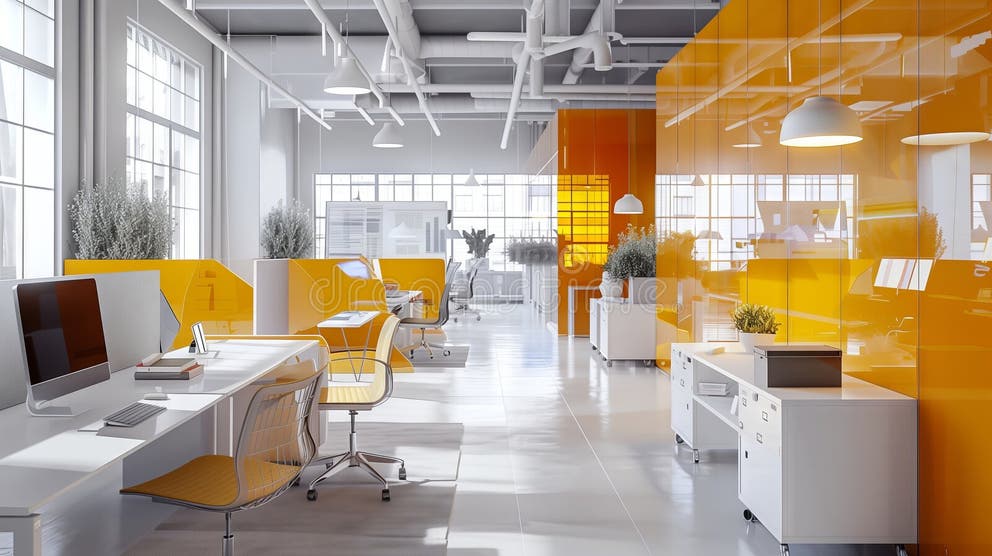 Innovative Workspace Designs in Modern Offices Stock Illustration ...