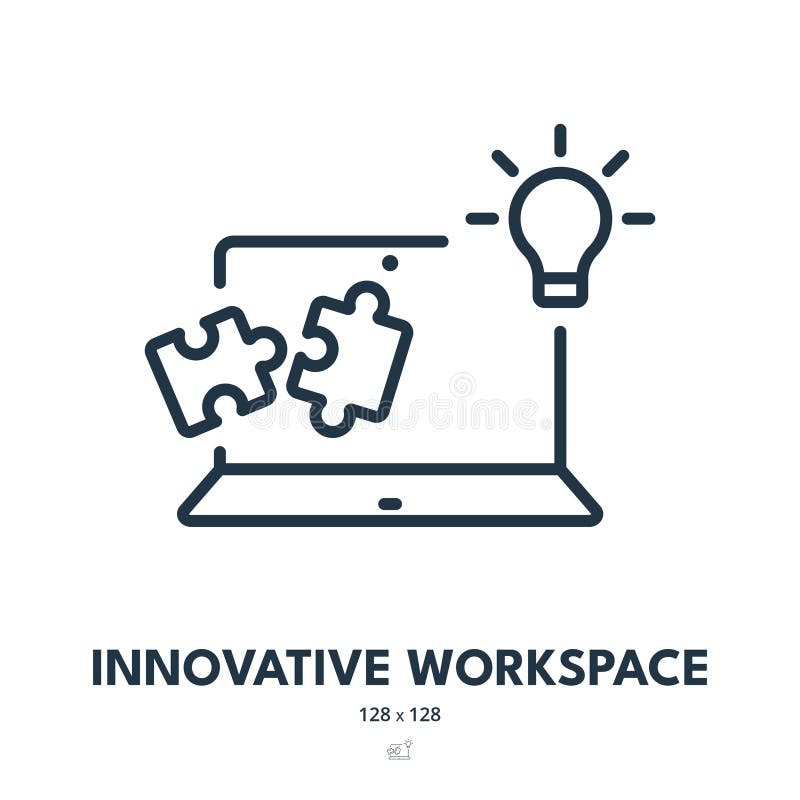 Innovative Workspace Icon. Workplace, Laptop, Desktop. Editable Stroke ...