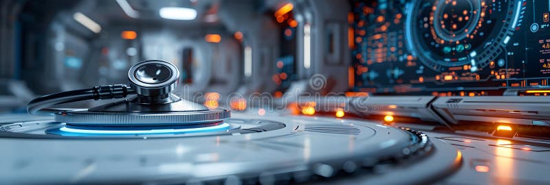 Innovative Workspace: Stethoscope on Table with Advanced Tech ...