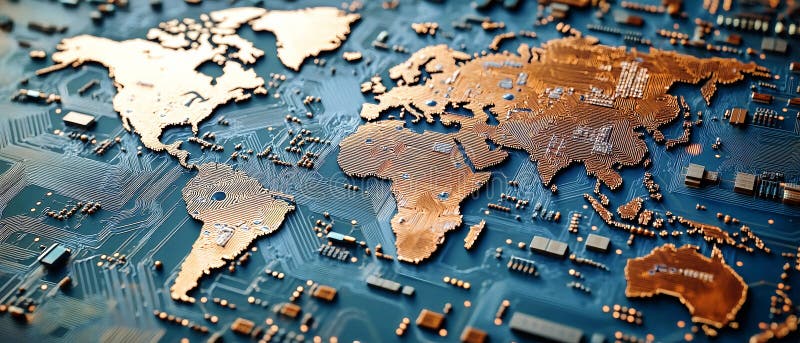 Innovative World Map Crafted from Computer Chips Showcasing Digital ...