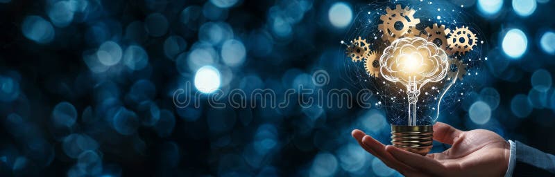 Innovator with Light Bulb and Brain Holding Half of Abstract Light Bulb ...