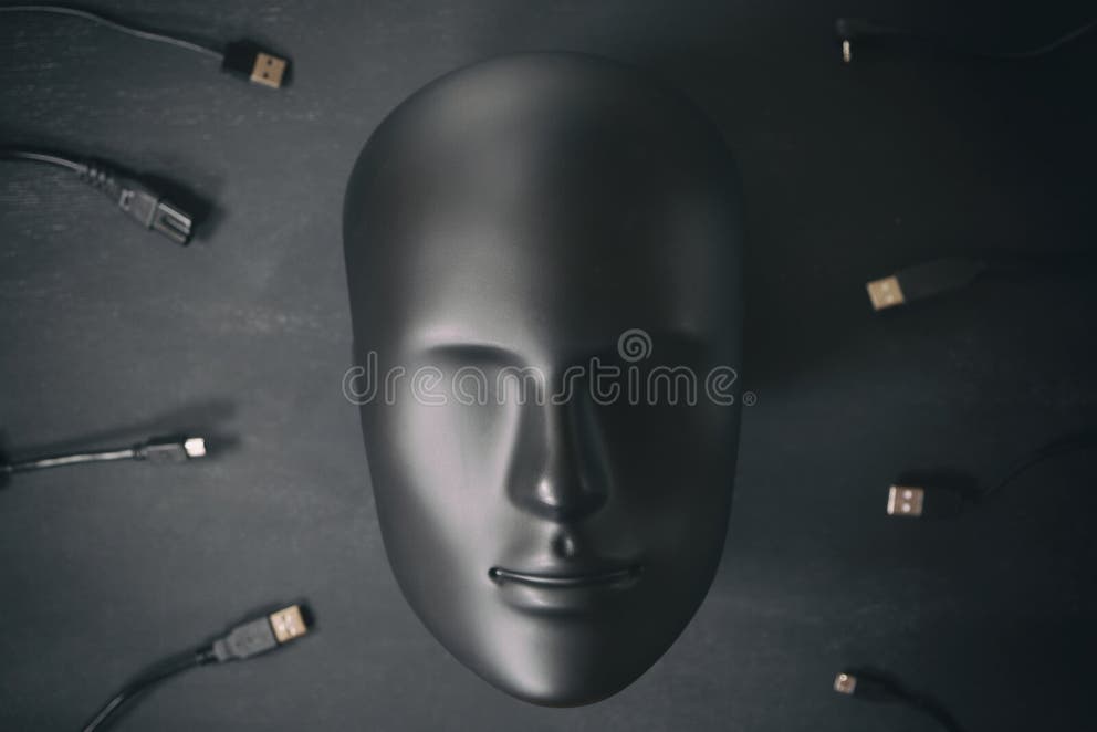 Inorganic Human Robot Android Face Connected with Many Digital Device ...