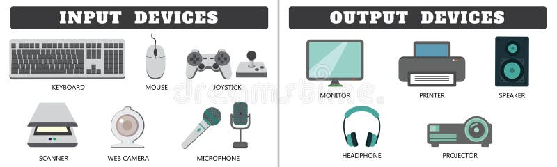 Input and Output Devices on White Background Drawing by Illustration ... Input and Output Devices on White Background Drawing by Illustration ...