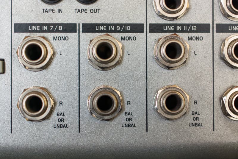 Input Sockets of the Audio Mixer. Stock Image - Image of mixing, panel ...