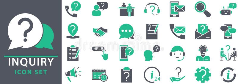 Inquiry green icon set stock illustration. Illustration of personal ...