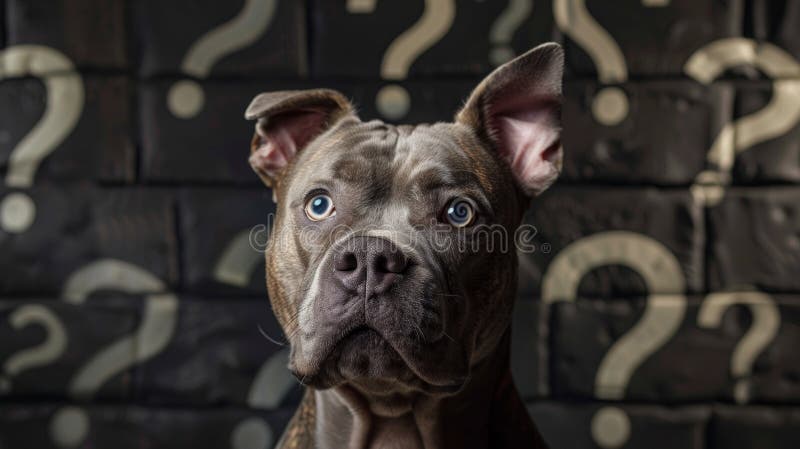 Inquisitive American Bully Dog with Question Marks Stock Image - Image ...