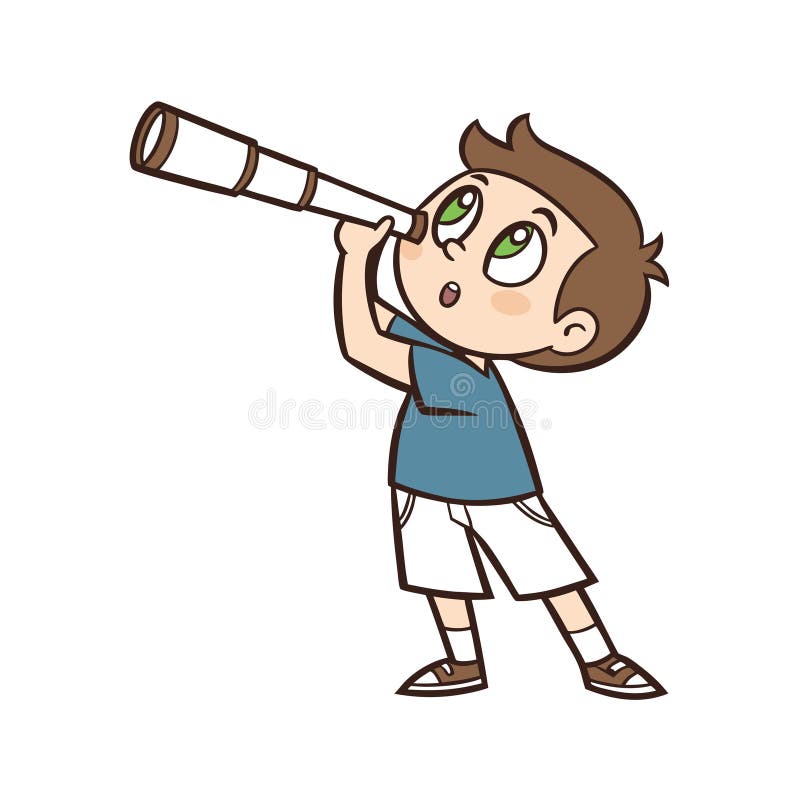 Inquisitive Cartoon Boy Observing the Sky Stock Vector - Illustration ...