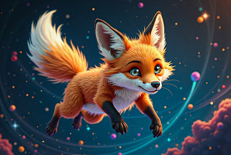 Red fox in zero gravity. stock illustration. Illustration of pretty ...