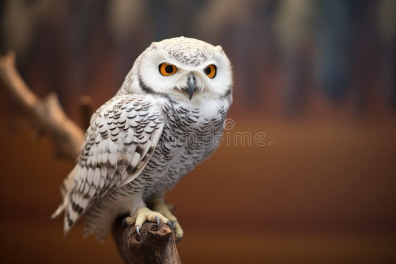 Inquisitive Snowy Owl on Branch with Head Turned Stock Illustration ...