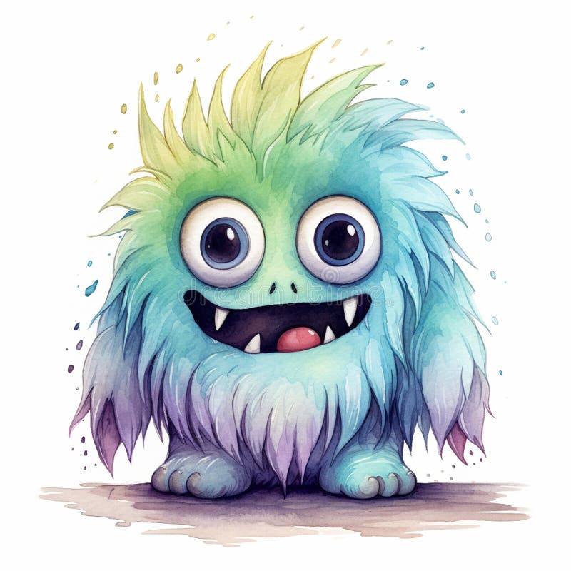 Inquisitive Watercolor Monster Explores Everything Stock Illustration ...