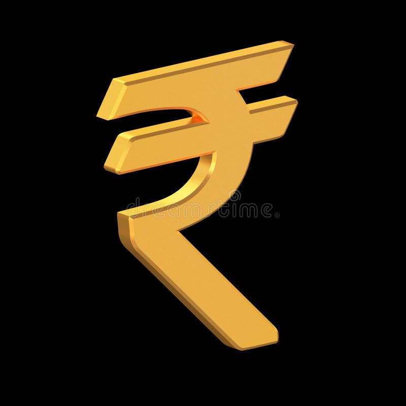 INR Indian Rupees 3D Icon Isolated on Black Background, Gold Texture ...