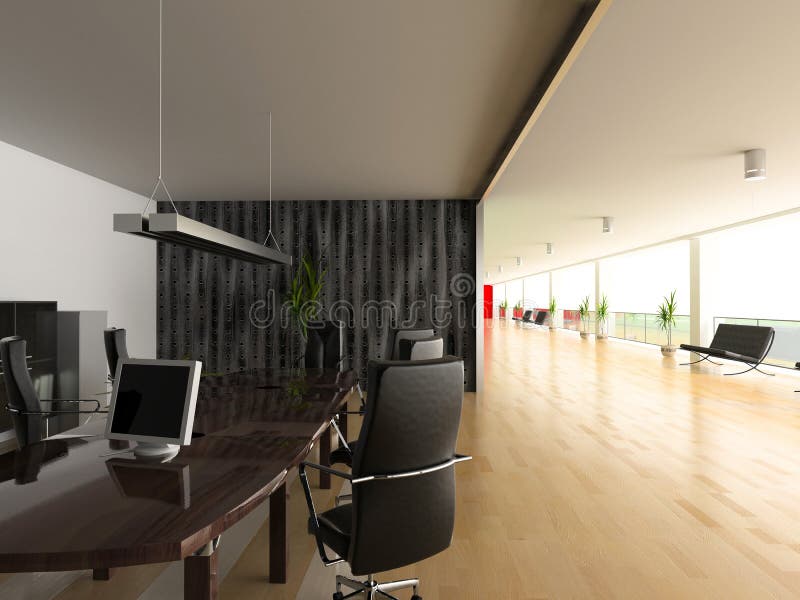 Modern kontorsinteriör stock illustrationer. Illustration av samtida ...