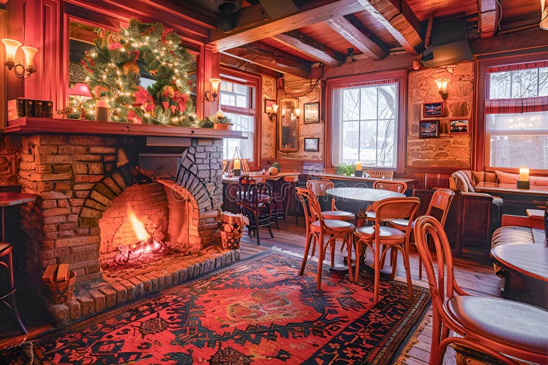 Inrerior of a Cafe with Fireplace Stock Image - Image of welcoming ...