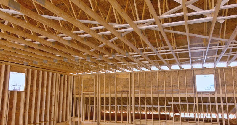 View of Framing Beams Stick Built New Home Under Construction Stock ...