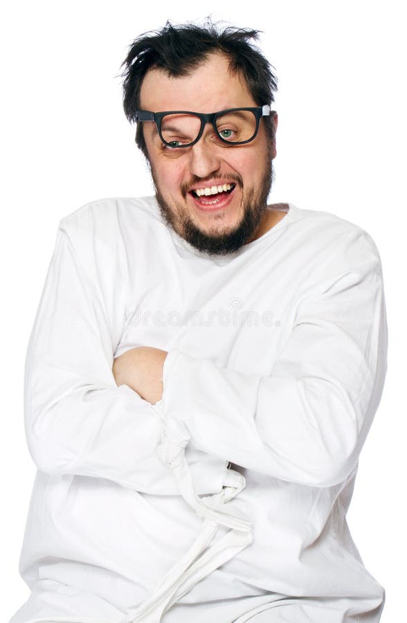 Insane Man in Strait-jacket Isolated on White Stock Photo - Image of ...