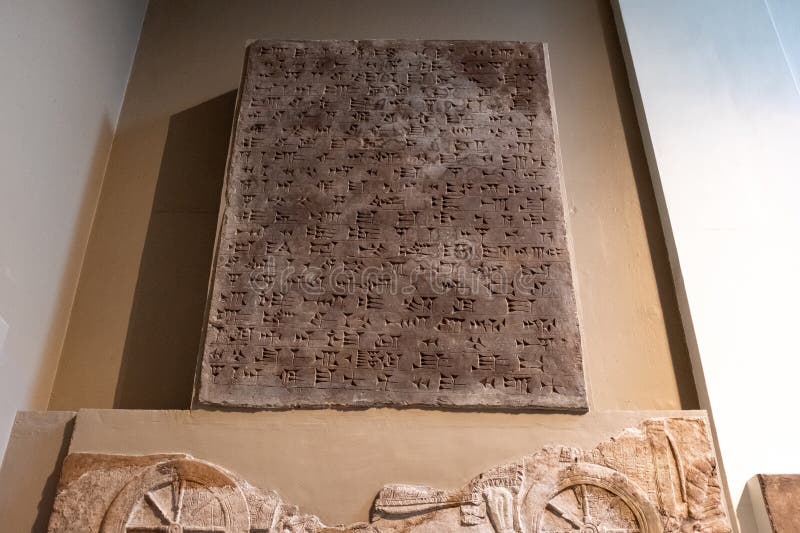 Inscribed Ancient Stone Slab Featuring Cuneiform Script. British Museum ...