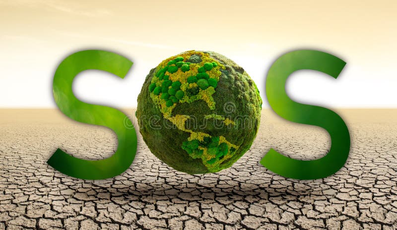 Inscriptie Sos Met Groene Aarde Op Woestijn. Stock Illustratie ...
