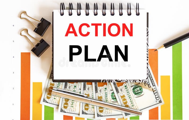 Inscription ACTION PLAN in Notebook, Concept of Planning, with Office ...