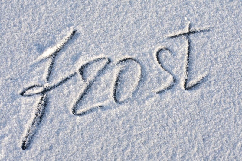Inscription Frost on Frosted Glass, Cold Season Stock Photo - Image of ...