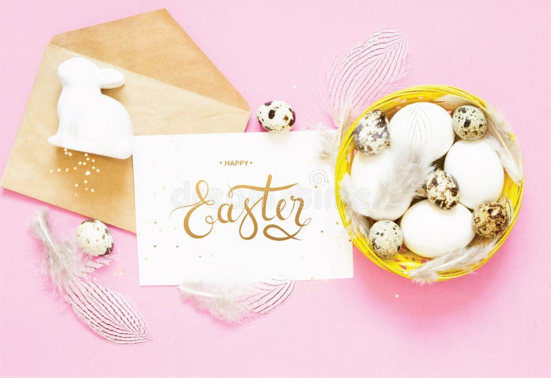 Inscription Happy Easter, Kraft Envelope. Easter Composition with ...