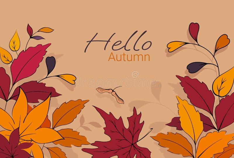 The Inscription Hello Autumn on a Background of Autumn Leaves and Twigs ...