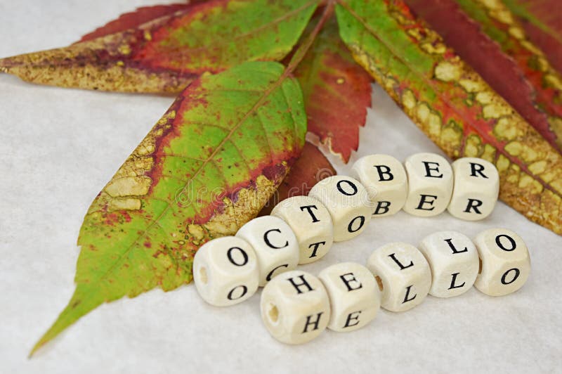 Inscription Hello October on a Background of Colorful Autumn Leaves ...