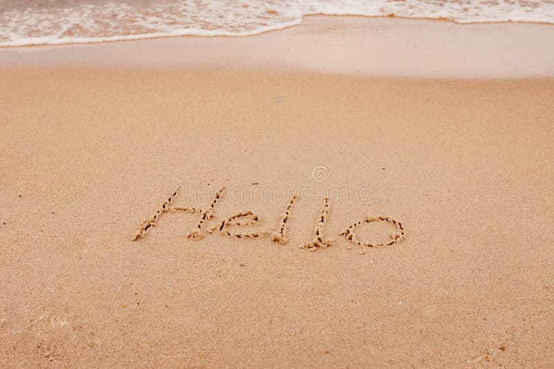 The Inscription Hello on the Seashore with Palm Trees Stock Image ...