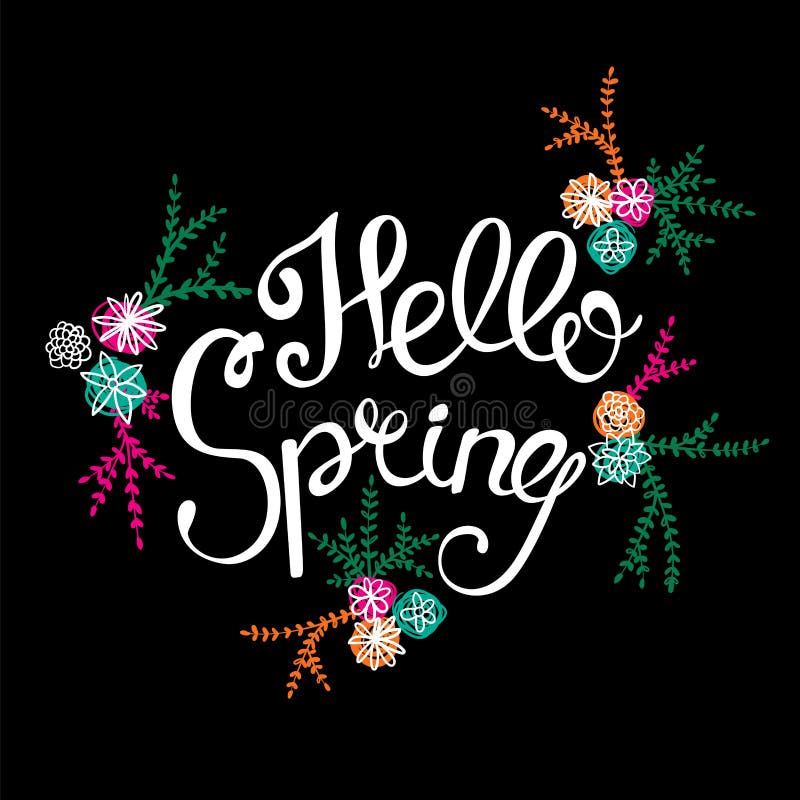 The Inscription `Hello Spring` and Flower Wreath. Vector Illustration ...