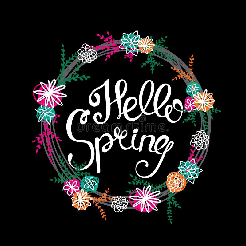 The Inscription `Hello Spring` and Flower Wreath. Vector Illustration ...