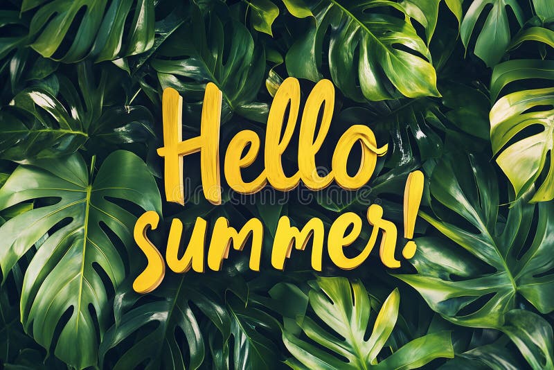 Inscription Hello, Summer Against the Background of Tropical Green ...