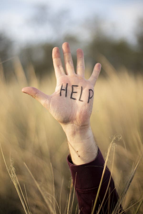 The Inscription Help on the Man S Hand Stock Photo - Image of close ...