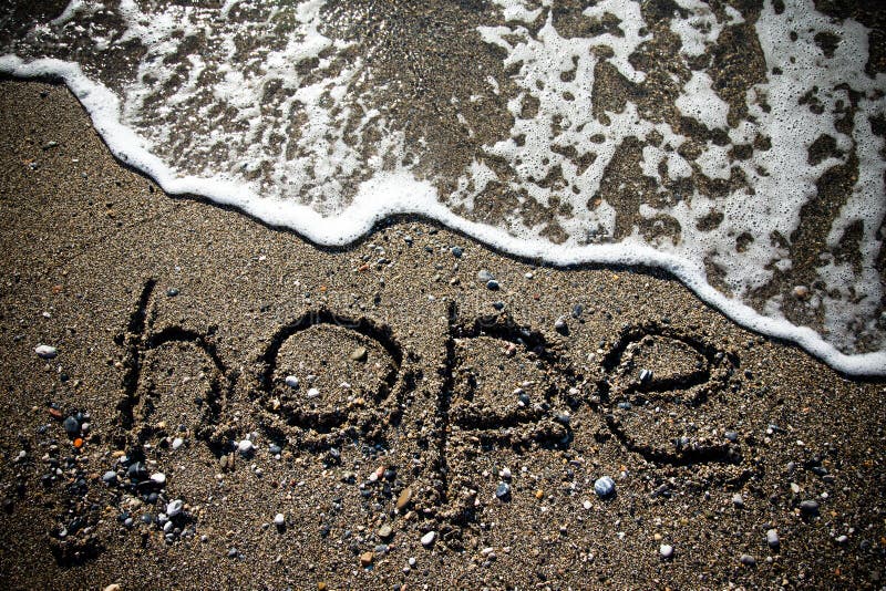 The Inscription HOPE on a Wet Sand Seacoast. Toned Stock Photo - Image ...