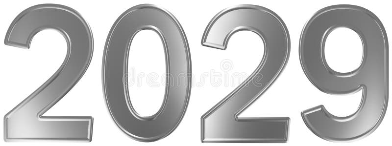 Inscription 2029 from Blue Glass or Plastic, Isolated on White ...