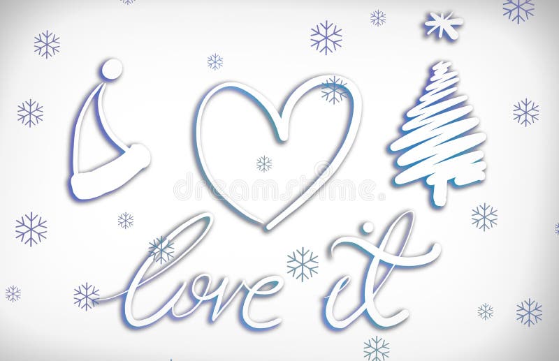 Inscription `love it` with Christmas Icons Hat, Heart and Christmas ...
