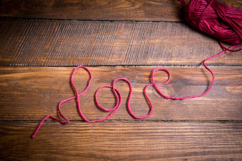 Inscription Love Red Wool Thread Wooden Floor Stock Photos - Free ...
