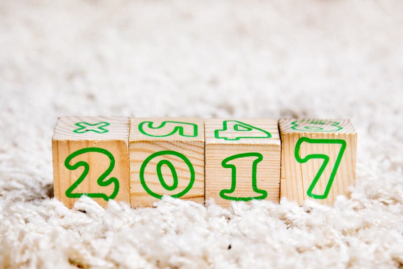 Inscription 2017 Made Wooden Cubes Lying Terry Carpet Stock Photos ...