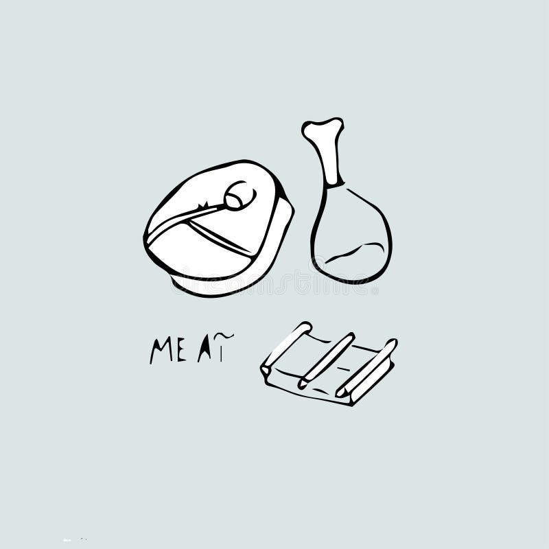 Inscription Meat and Drawn Meat Products Stock Vector - Illustration of ...