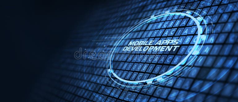 Inscription MOBILE APPS DEVELOPMENT on the Virtual Display. Cloud ...