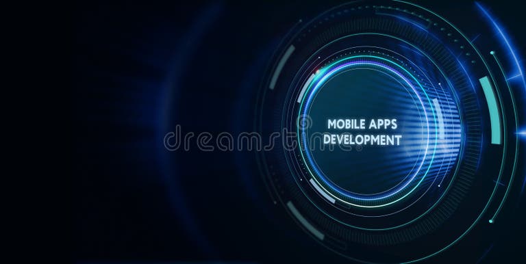 Inscription MOBILE APPS DEVELOPMENT on the Virtual Display. Cloud ...