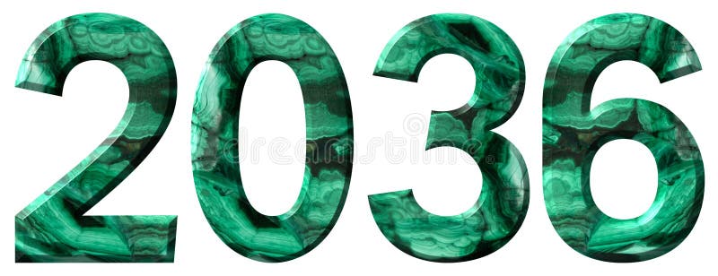 Inscription 2036 from Natural Green Malachite, Isolated on White, 3d ...