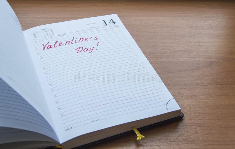 The Inscription in the Open Diary Valentine`s Day Stock Photo - Image ...