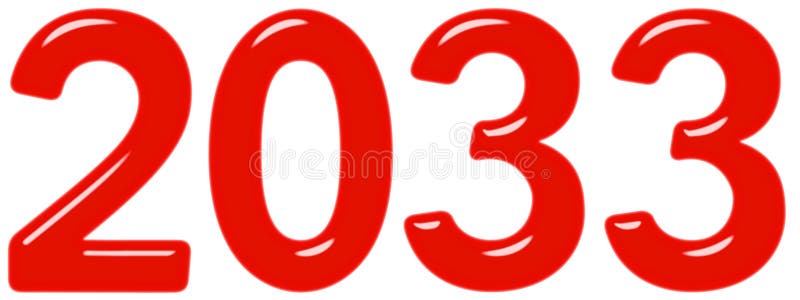 Inscription 2033 from Yellow Glass or Plastic, Isolated on White ...