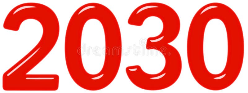 Inscription 2030 from Blue Glass or Plastic, Isolated on White ...