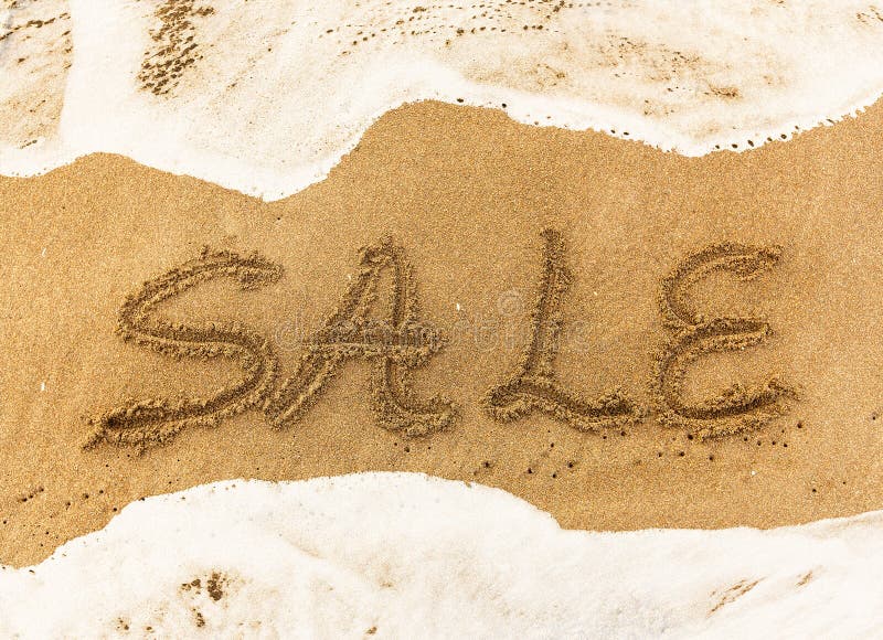 Inscription SALE on the Yellow Sand. Stock Photo - Image of coast, sell ...