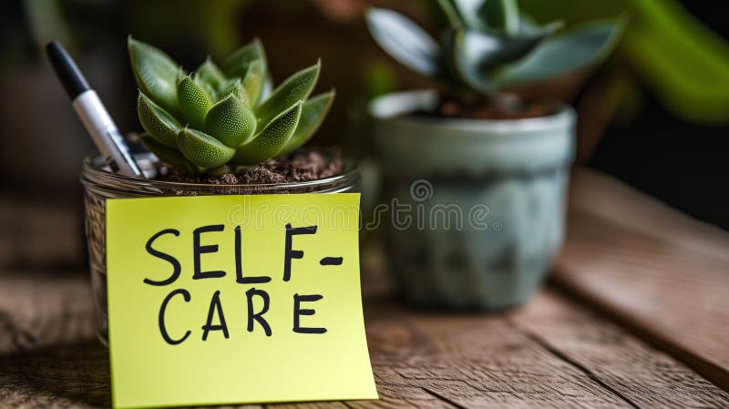Inscription Self-care Written with a Marker on a Post-it Note Next To a ...