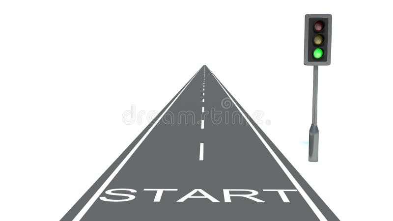 Inscription Start on the Road, Green Traffic Light Stock Illustration ...